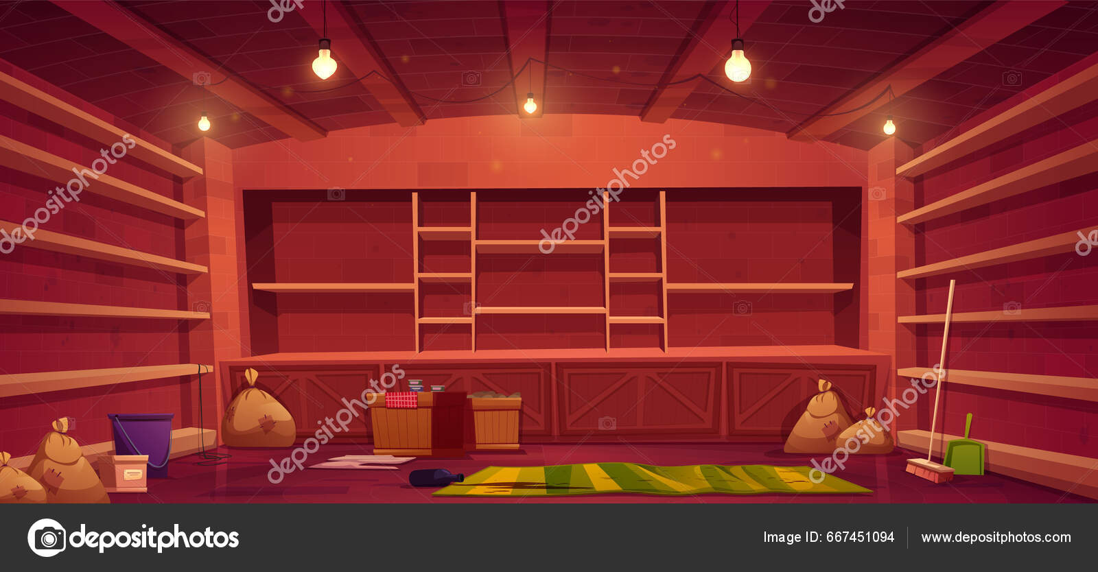 Empty Shelf Home Pantry Storage Cartoon Illustration Cellar Storehouse ...