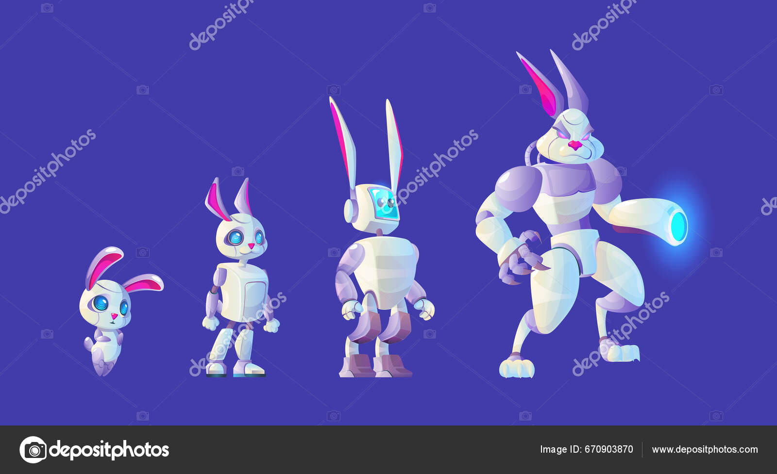 Conjunto Dibujos Animados Los Niveles Evolución Del Robot Conejo ...