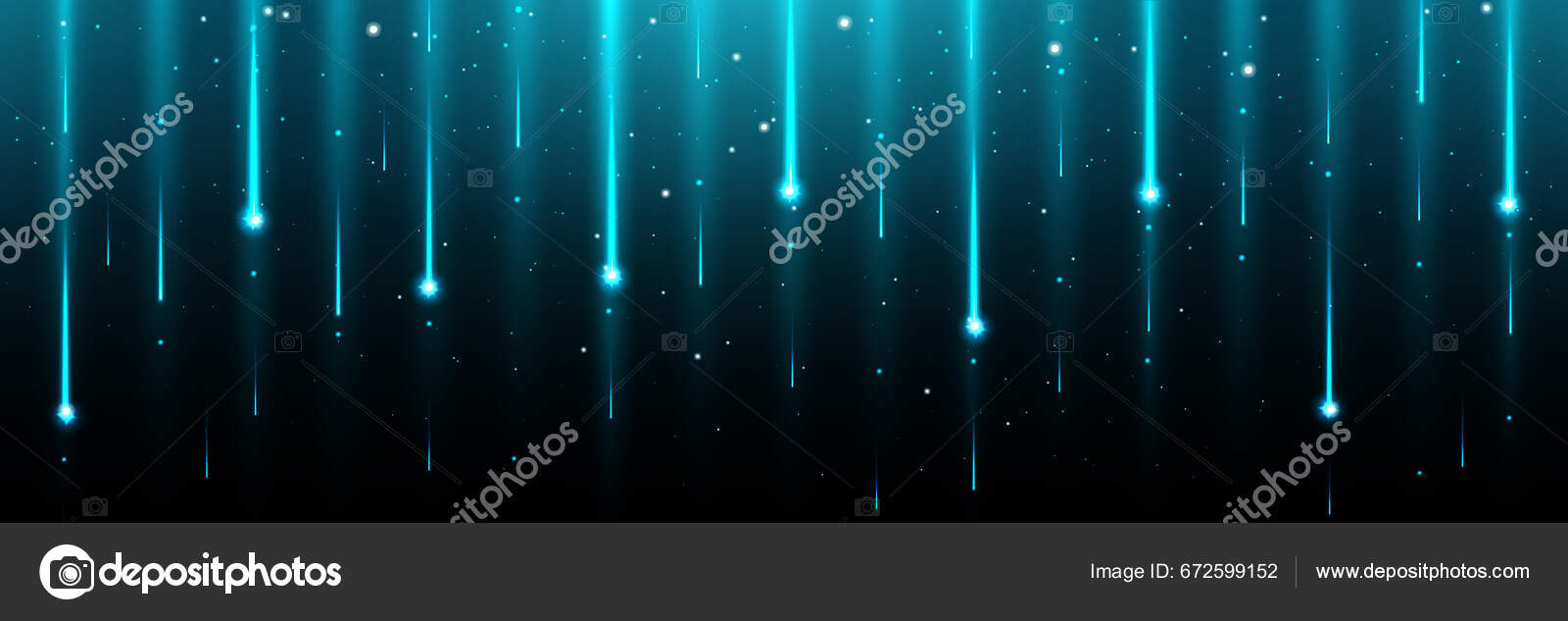 Star Shower Shining Comet Rain Horizontal Border Blue Path Falling ...