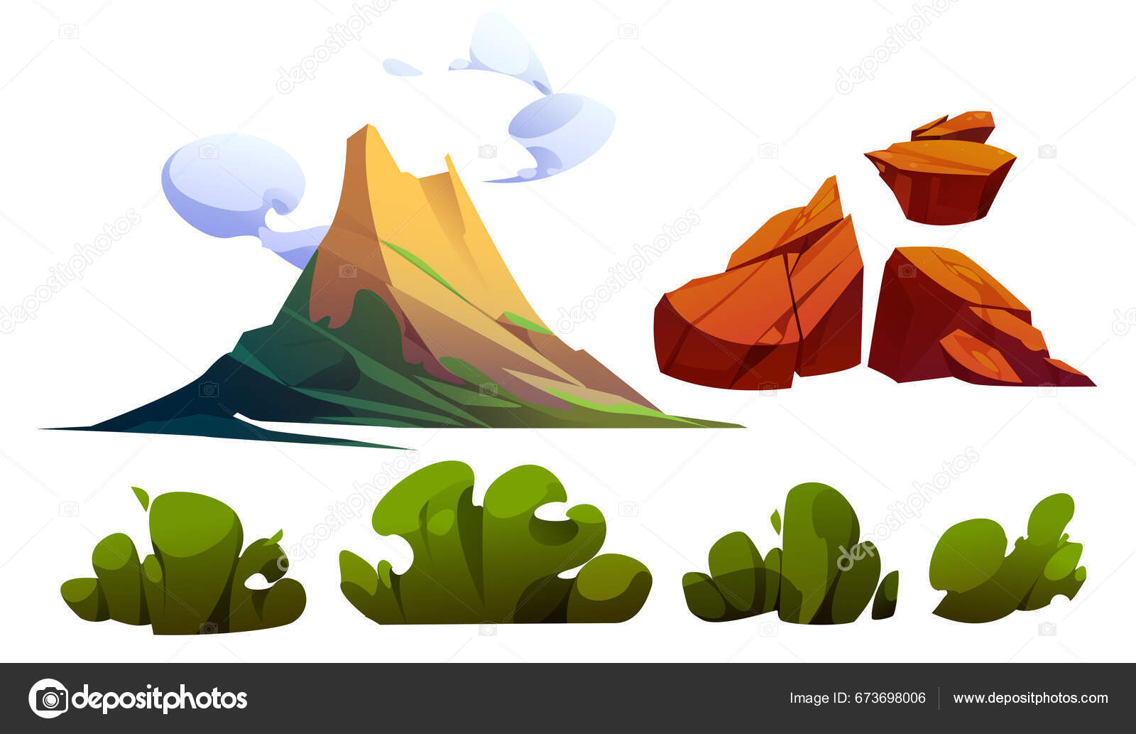 Vektor Letusan Gunung Berapi Gunung Vulkanik Aktif Dengan Asap Dan ...