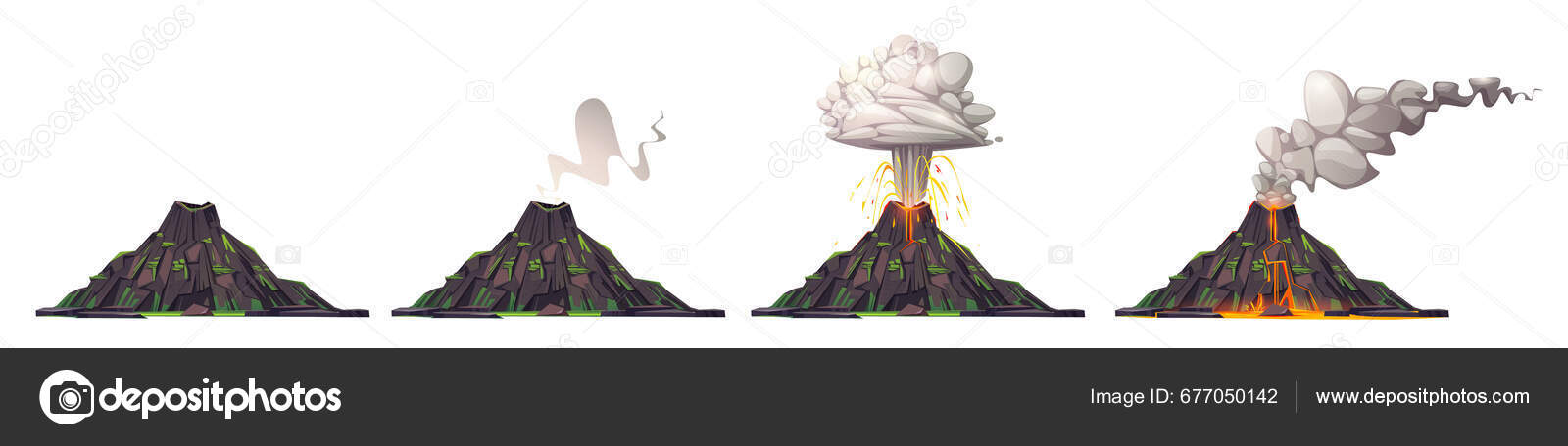 Dibujos Animados Volcán Lava Erupción Animación Vector Ilustración ...