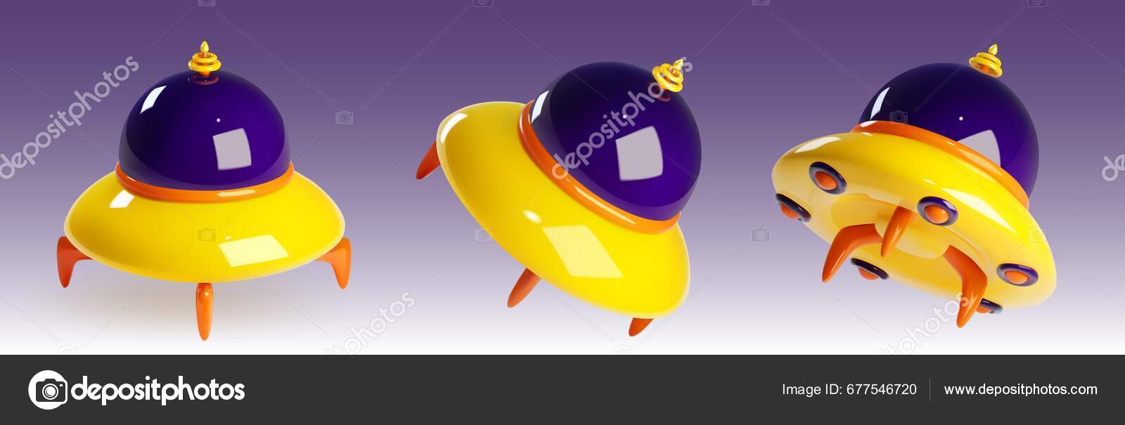 Cartoon Flying Alien Spaceship Realistic Vector Illustration Set ...