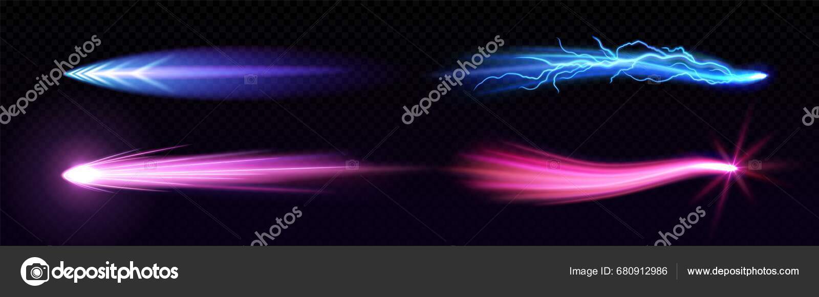 Magic Power Light Trails Set Isolated Transparent Background Vector ...