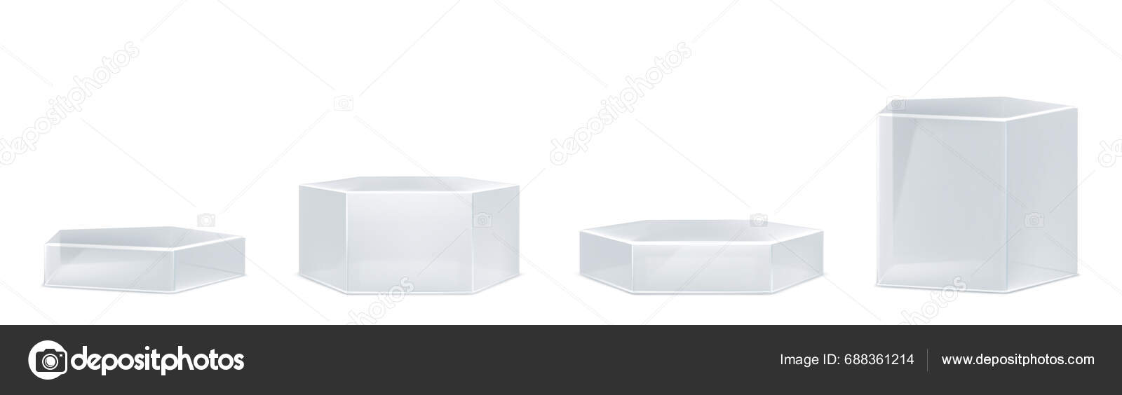 Pentagon Hexagon Glass Platforms Set Isolated White Background Vector ...