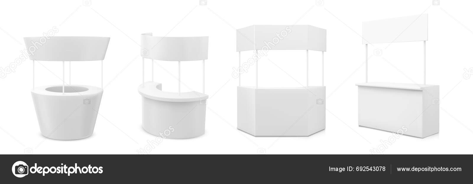 Advertising Promo Booth Stand Realistic Vector Illustration Set White ...