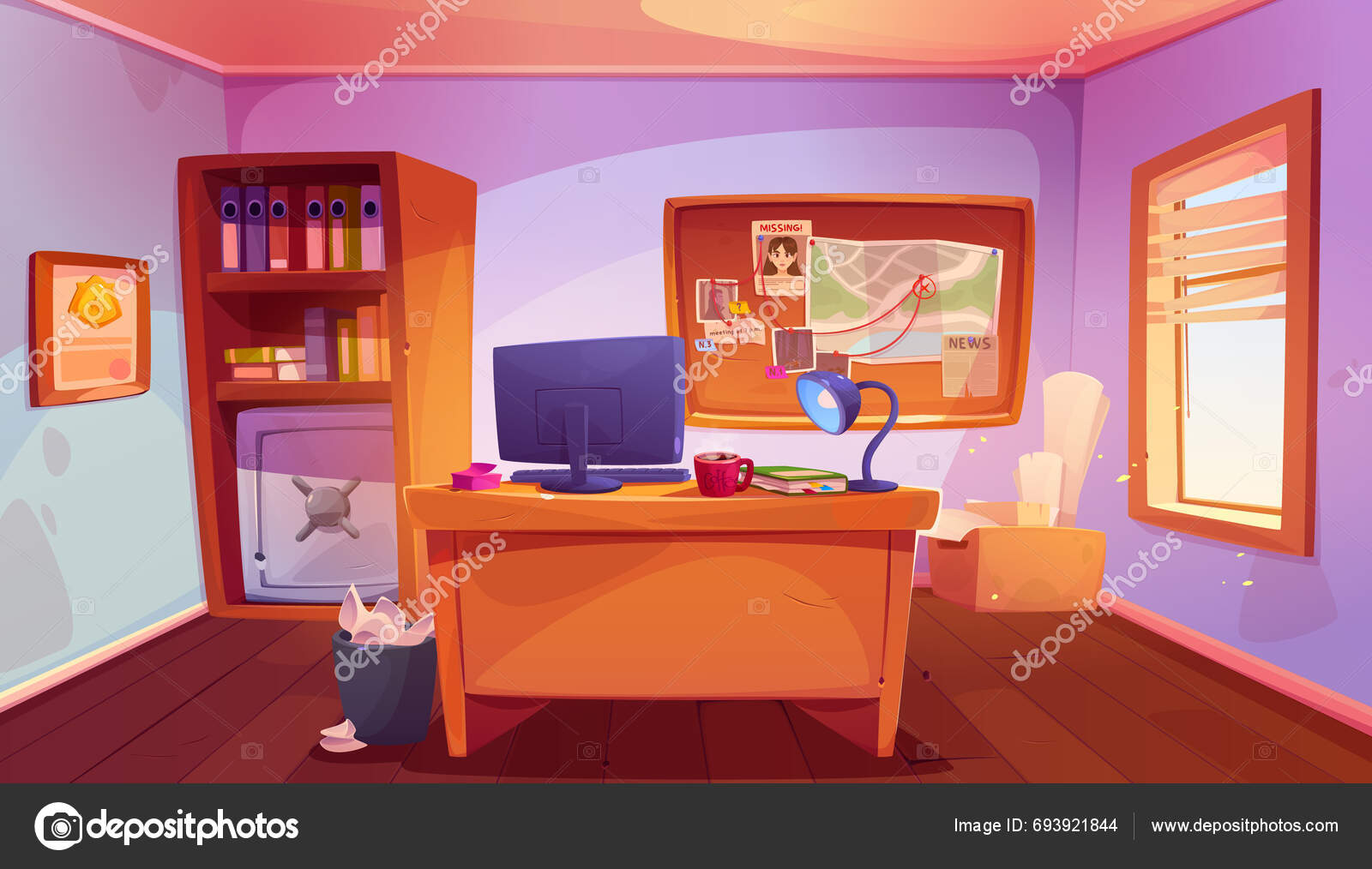 Detective Office Interior Vector Cartoon Illustration Police Station ...
