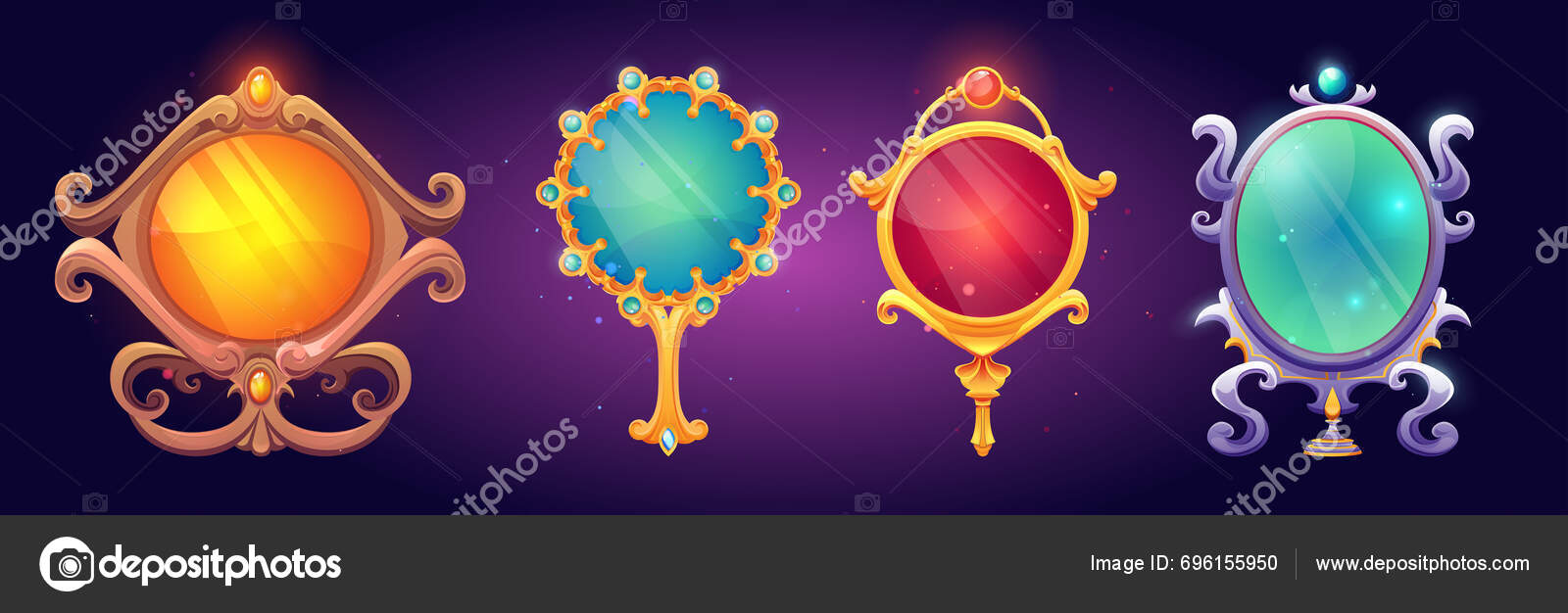 Set Magic Game Mirrors Isolated Background Vector Cartoon Illustration ...