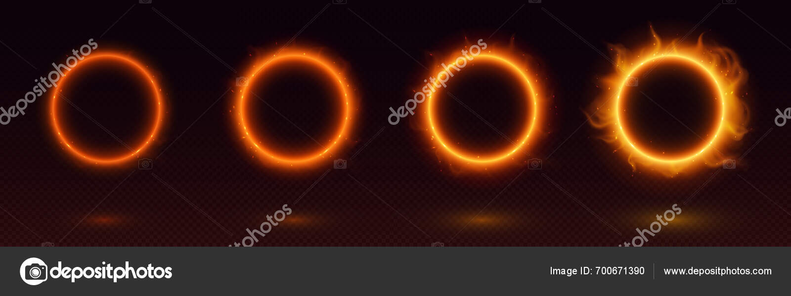 Lingkaran Bingkai Api Diatur Terisolasi Pada Latar Belakang Transparan ...
