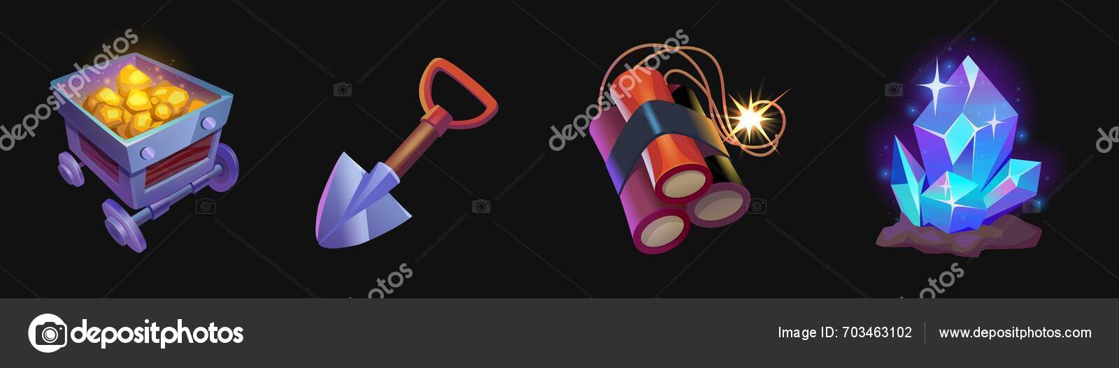 Elementos Diseño Mina Dorada Aislados Sobre Fondo Negro Vector ...