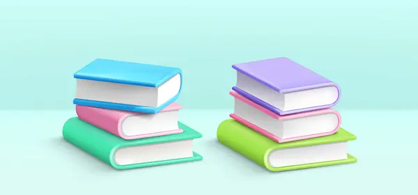 Paper Books Stack Realistic Vector Illustration Set Piles Textbooks ...