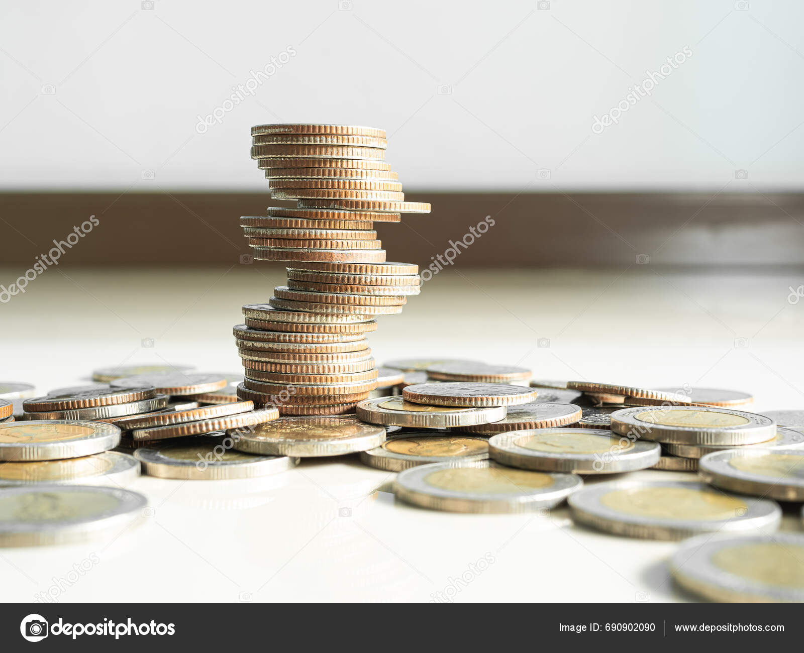 Coin Stack Money Pile Tower Cash Increase Cost Growth Budget — Stock ...