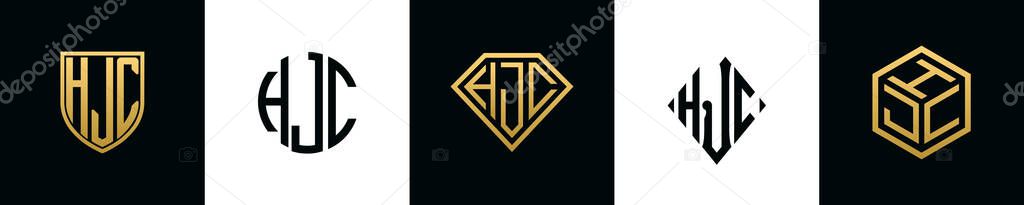 Initial letters HJC logo designs Bundle. This collection incorporated with shield, round ...
