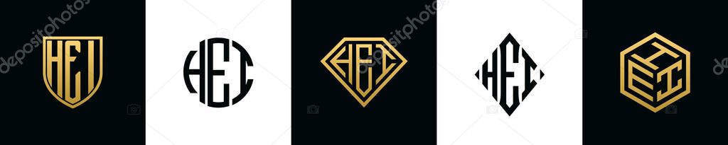 Initial letters HEI logo designs Bundle. This collection incorporated with shield, round ...