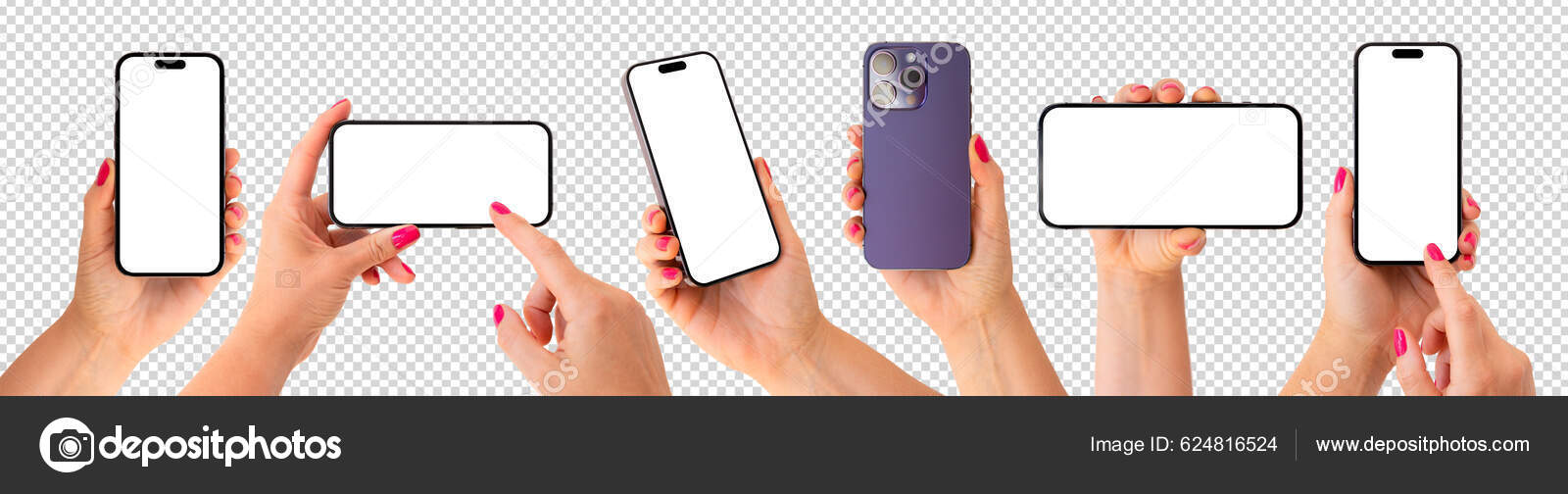 Mobile Phones Mockup Collage Different Phone Angles Hand Transparent ...
