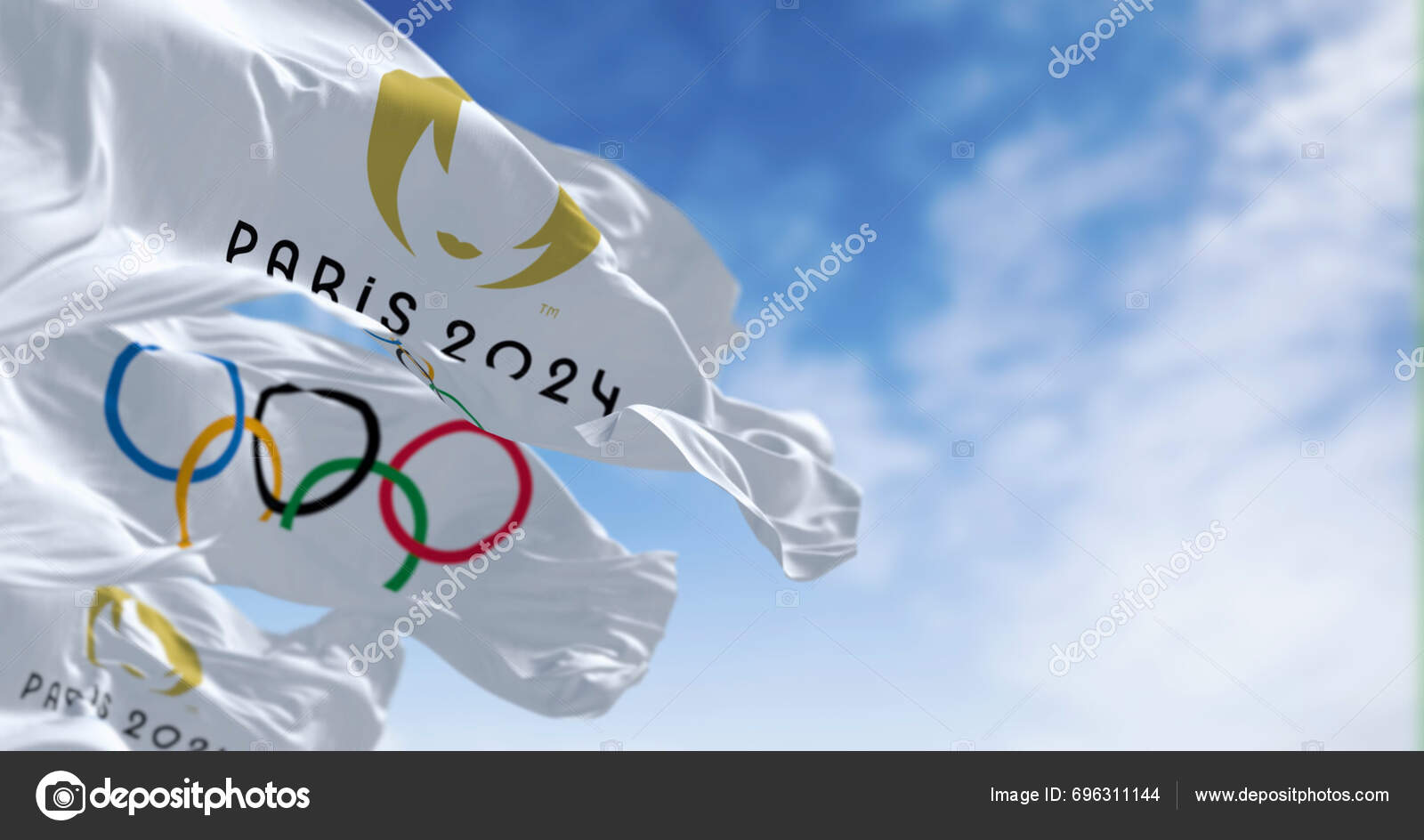 Paris Oct 2023 Paris 2024 Olympics Games Flags Waving Wind — Stock ...