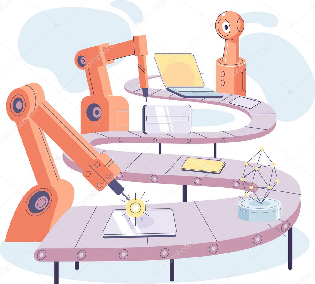 Proceso de fabricación en la industria automatizada. Transportador ...