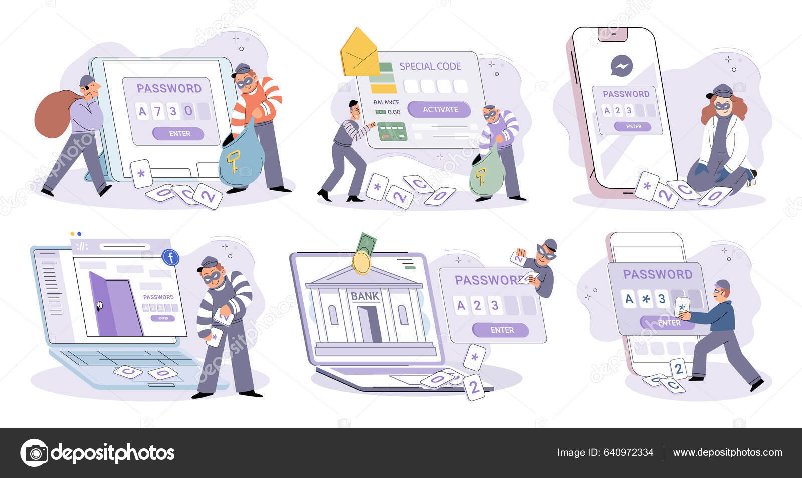 Hacker Activity Hacking Computer Phishing Account Steal Data Cyber Attack Vector de stock ...