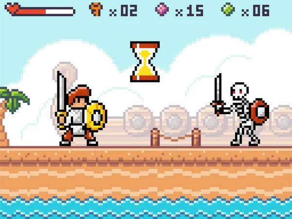 Pixel Game Interface 80S Graphic Pixalated Wizard Knight Fighting ...