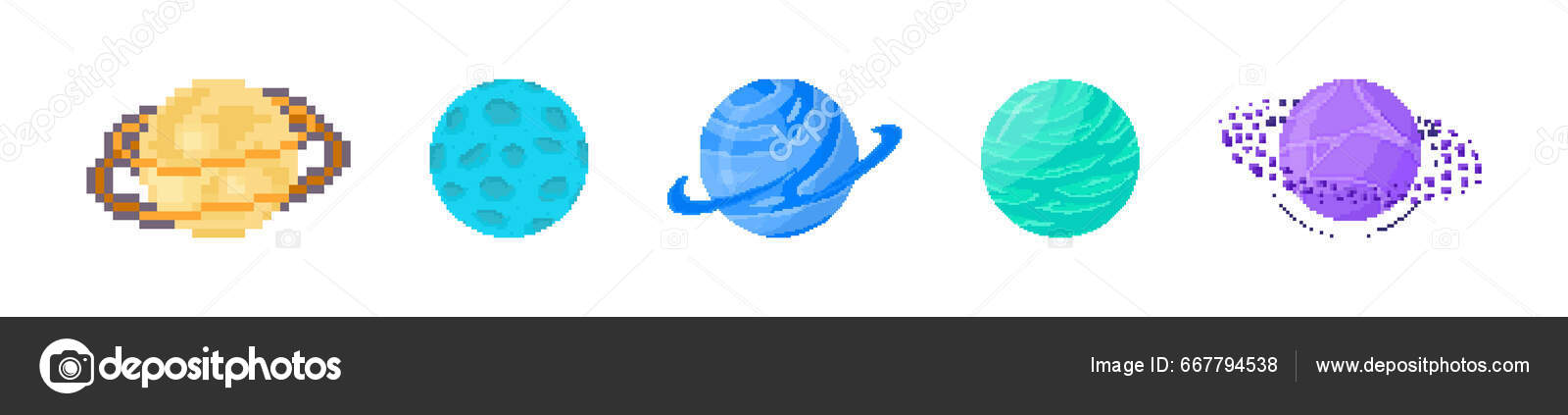 Set Pixel Planets Game Vector Spheres Retro Pixel Art Style Stock ...