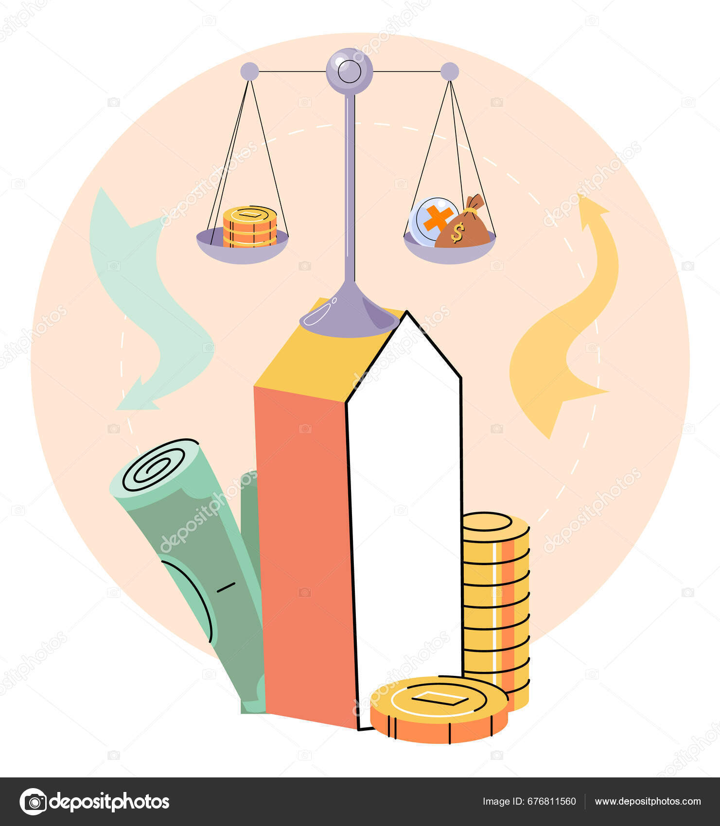 Balance Scale Money Concept Equilibrium Cash Market Demand Money Equal ...