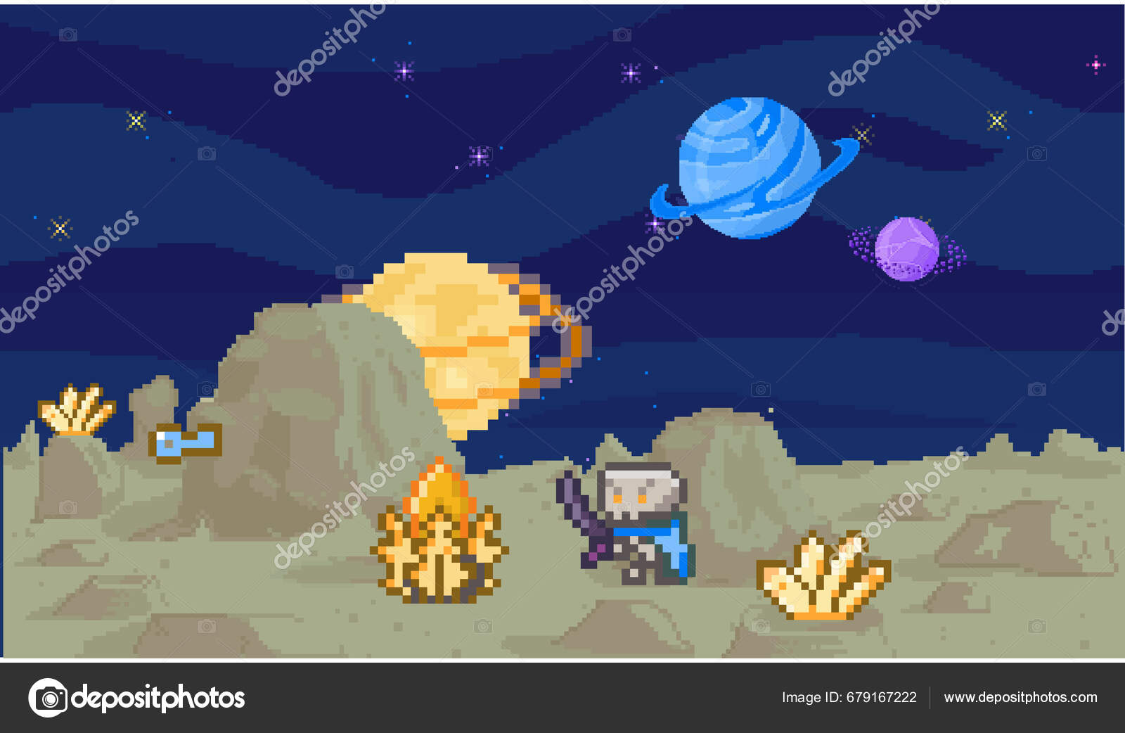 Space Exploration Fantasy Landscape Alien Character Cartoon Pixel Art ...