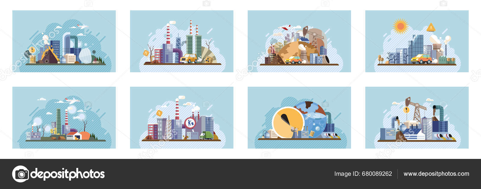 Contaminación Industrial Desperdicio Sucio Contaminación Ambiental Ilustración Vectorial ...