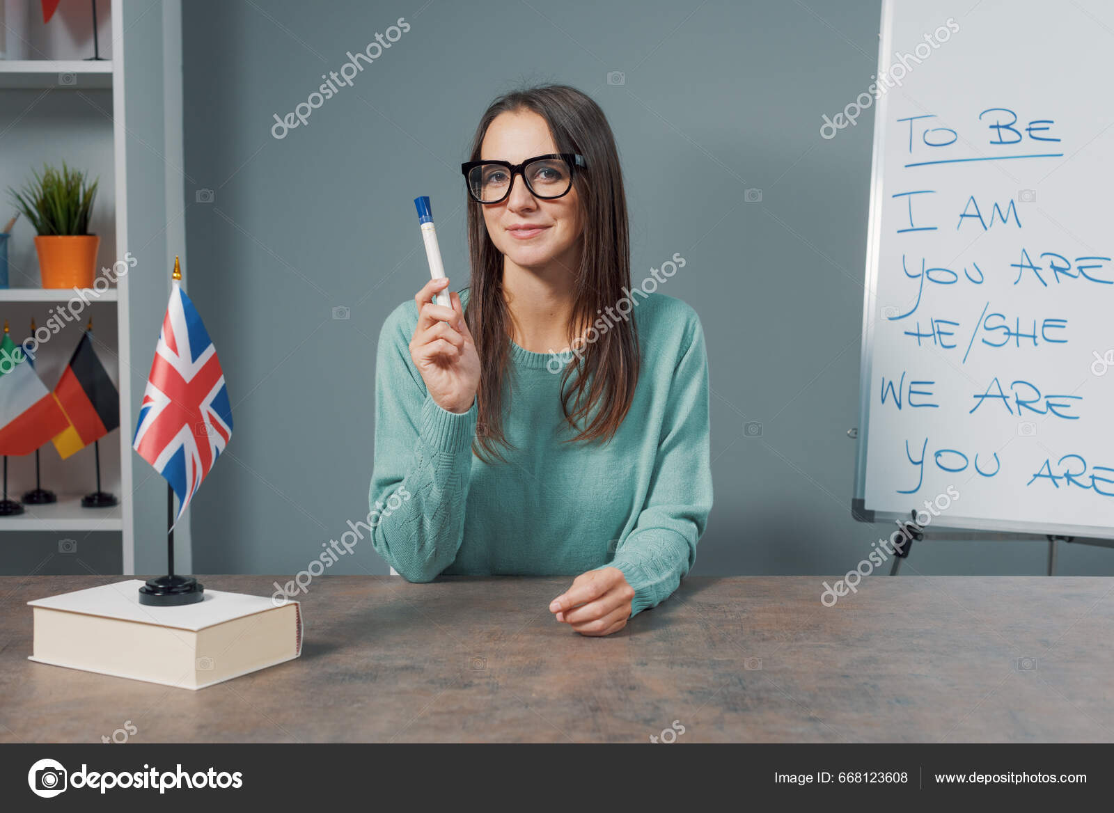 Young Female Professor Teaching English Language Grammar Online — Stock ...