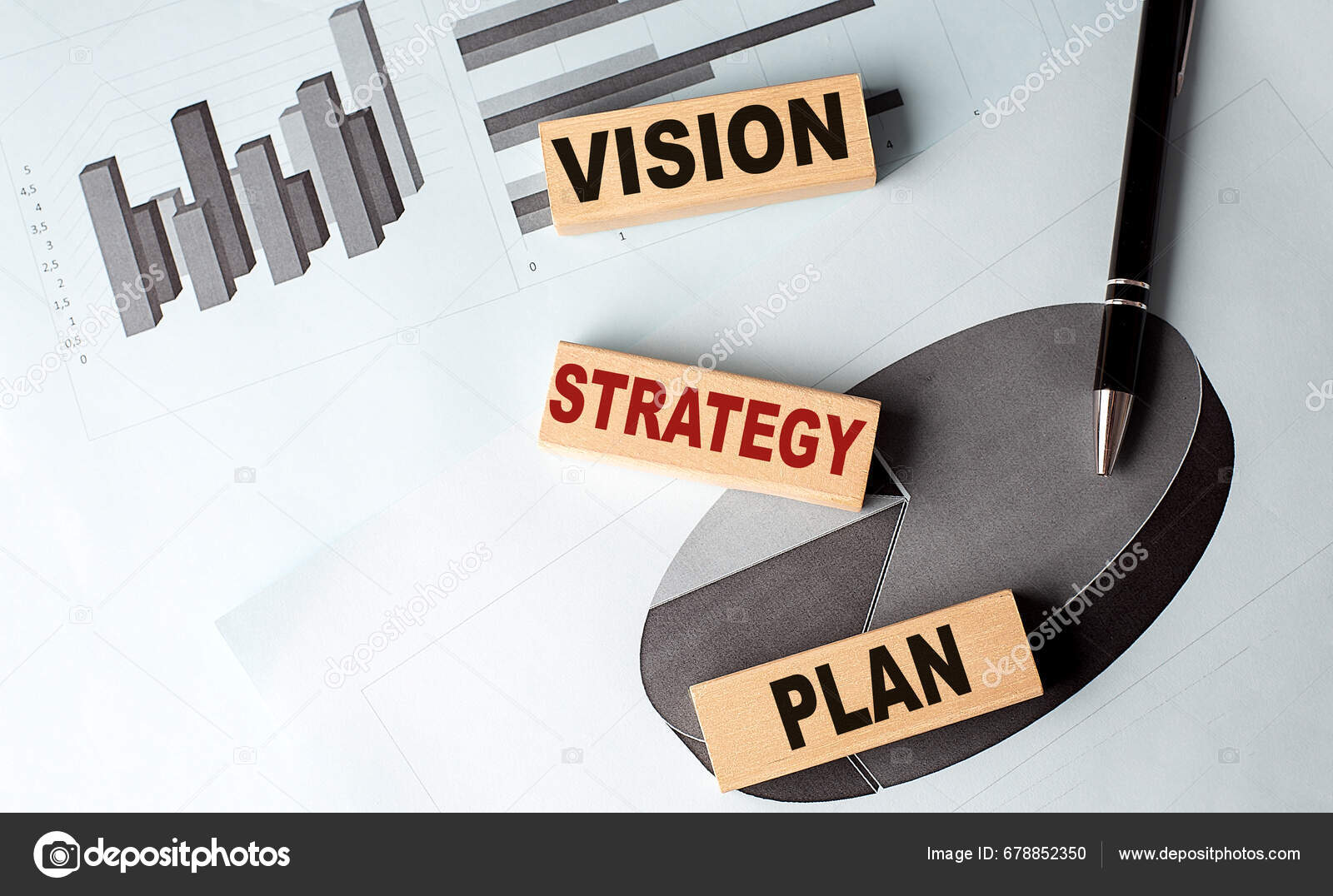 Vision Strategy Plan Wooden Block Chart Background — Stock Photo ...