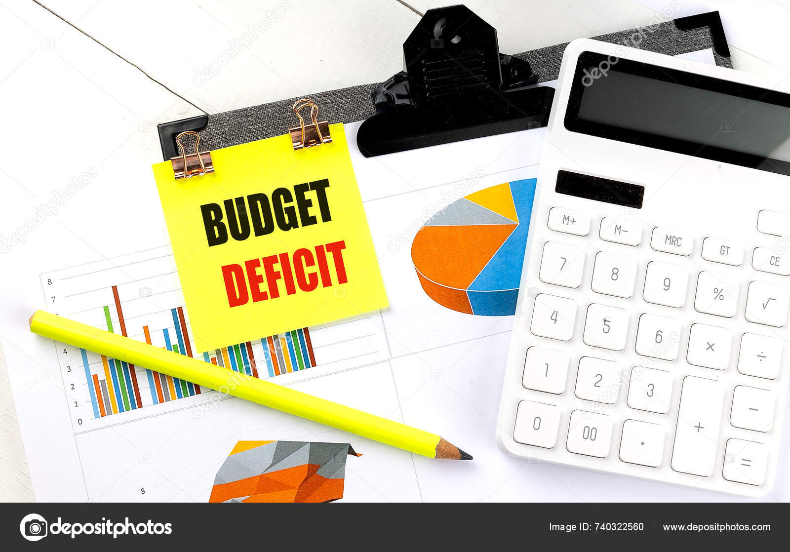 Budget Deficit Text Yellow Sticky Calculator Pencil Chart — Stock Photo ...