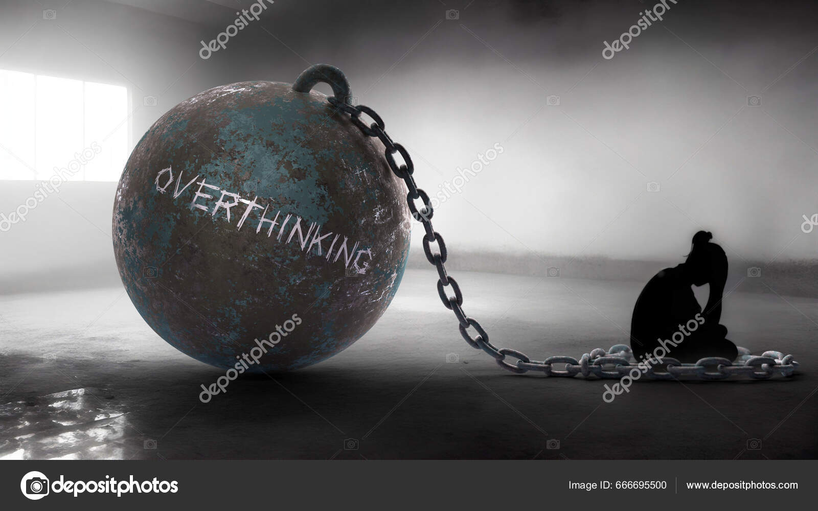 Overthinking Woman Trapped Hate Prison Chained Burden Overthinking ...