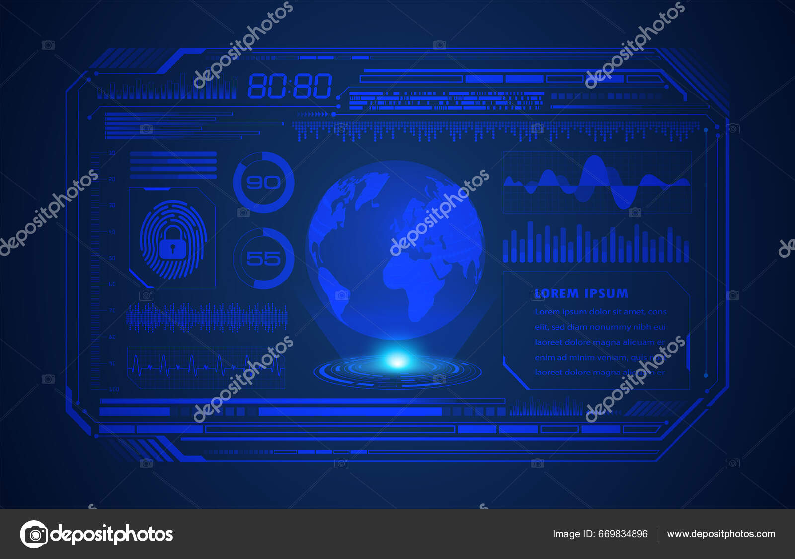 Futuristic Hud User Interface Virtual Screen Earth Globe Digital ...