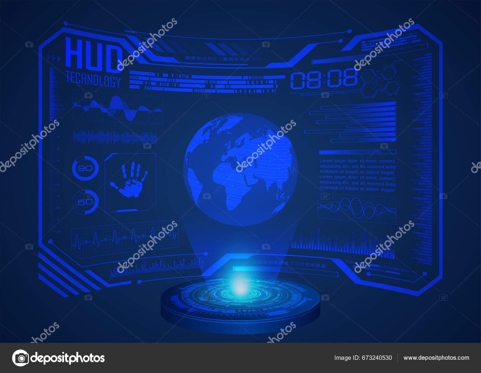 Virtual World Map Hud Elements Hologram Hud Elements ภาพเวกเตอร์สต็อก ...