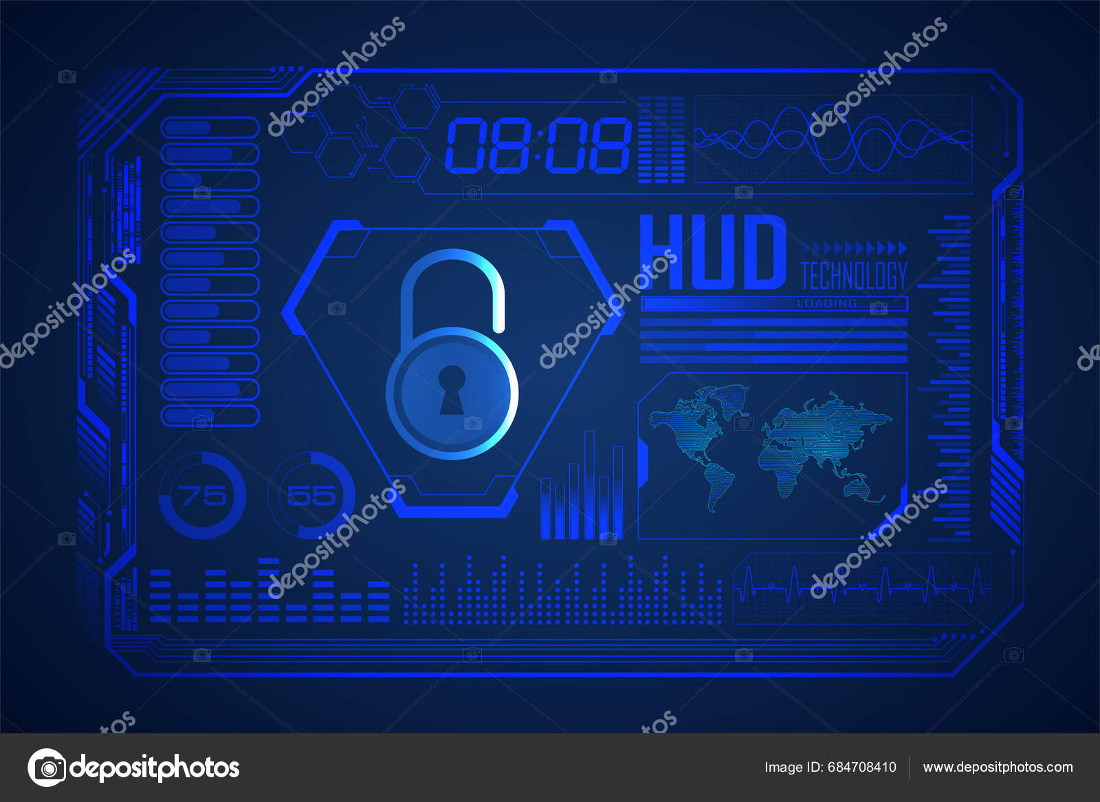 Abstract Futuristic Background Digital Interface Padlock Hud Technology Vector Illustration ...