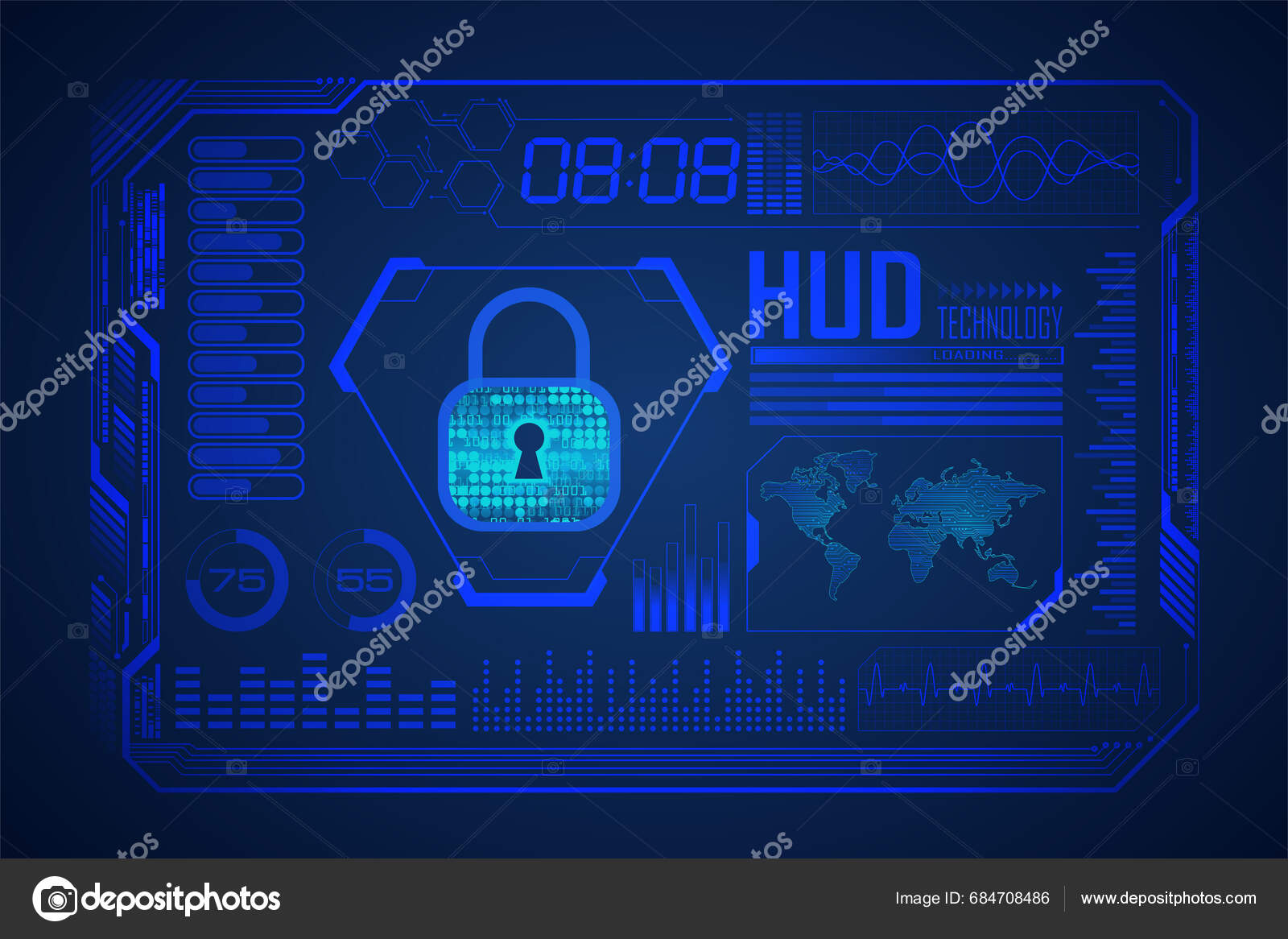 Abstract Futuristic Background Digital Interface Padlock Hud Technology Vector Illustration ...
