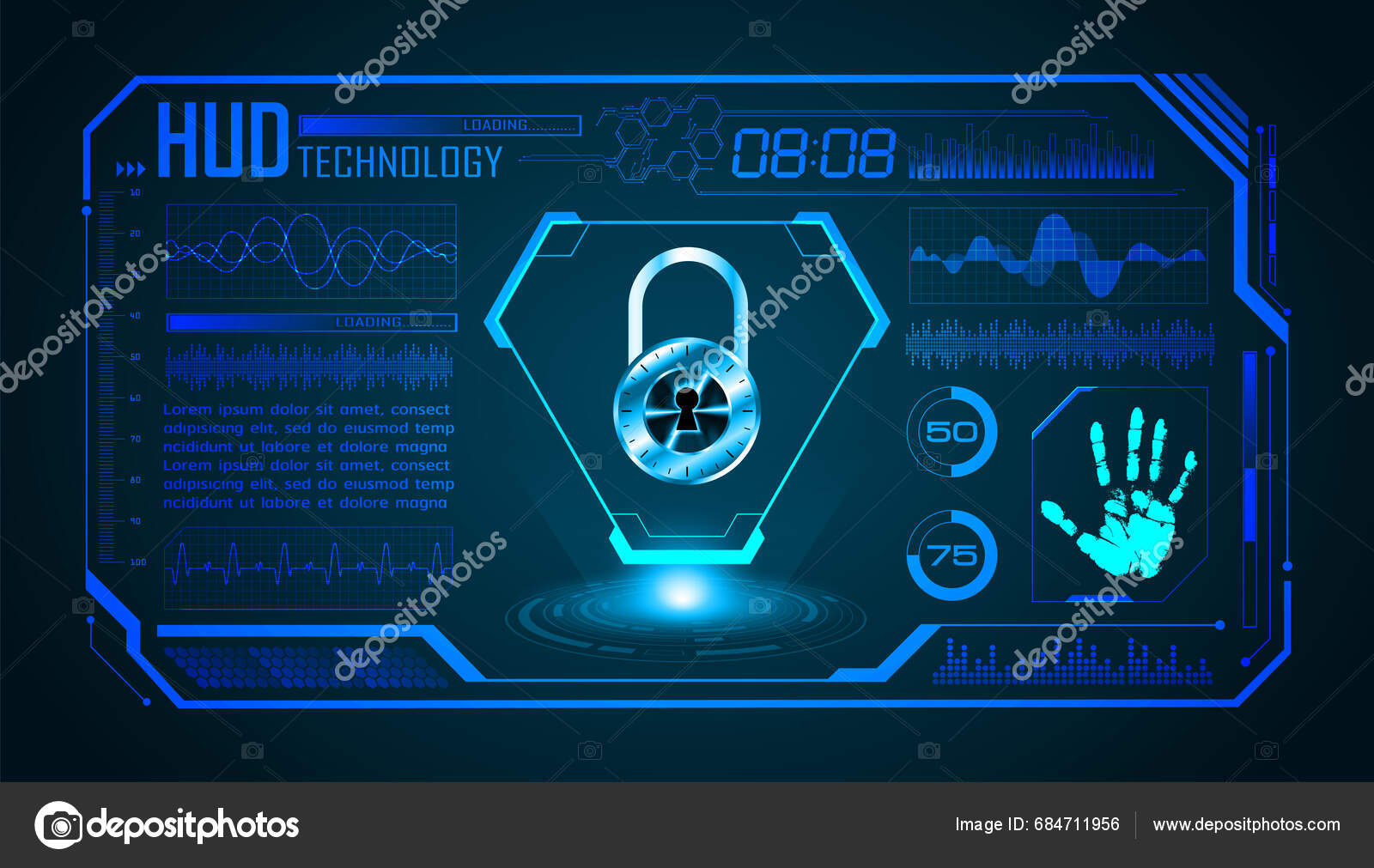 Cyber Security Interface Technology Concept Vector Illustration Stock ...