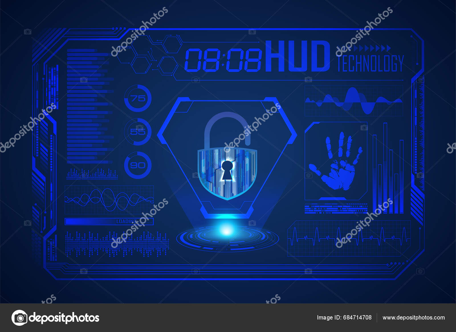 Cyber Security Interface Technology Concept Vector Illustration Stock ...