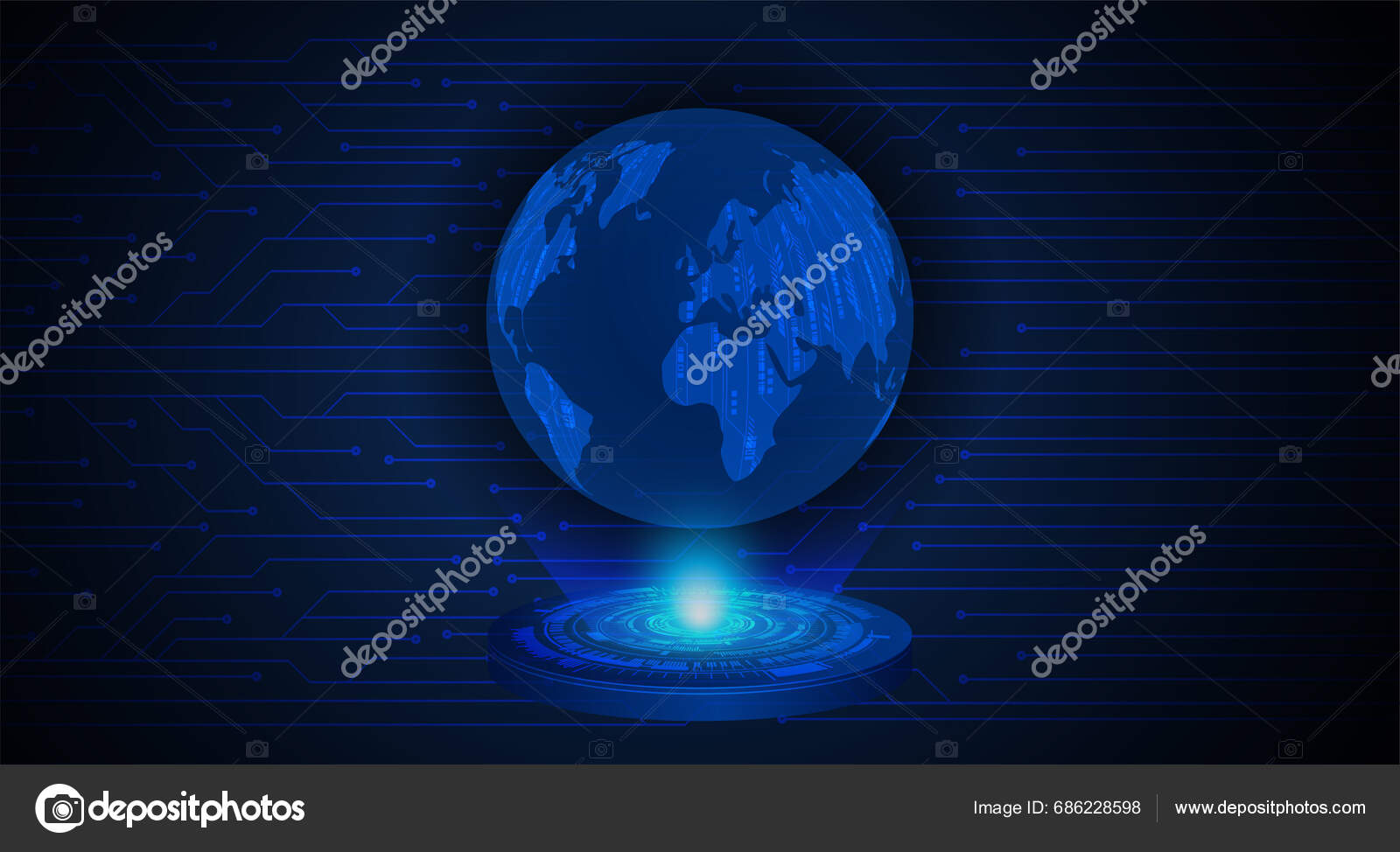 Earth Globe Digital Circuit Dark Blue Background Stock Vector by ...