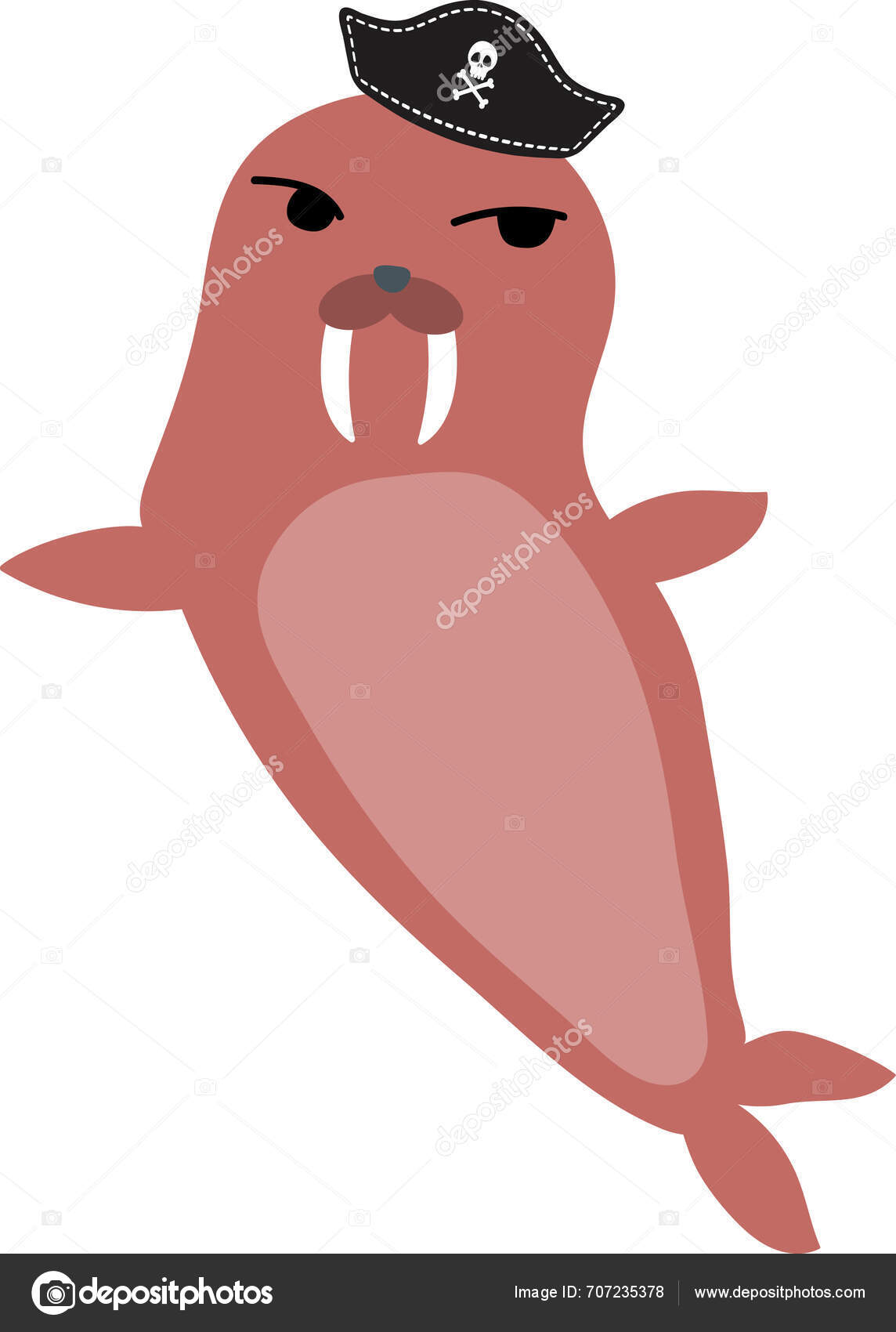 Cute Cartoon Walrus Pirates Hat Illustration Isolated White Background ...