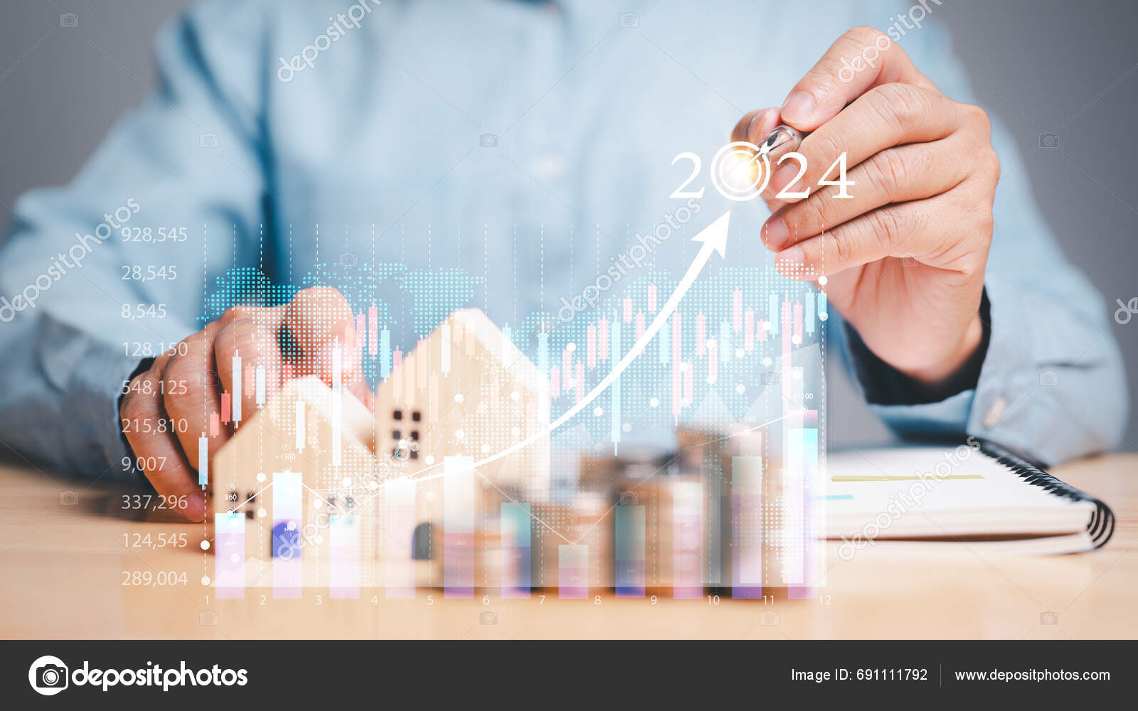 2024 Businessman Analyzes Financial Growth Charts His Tablet ...