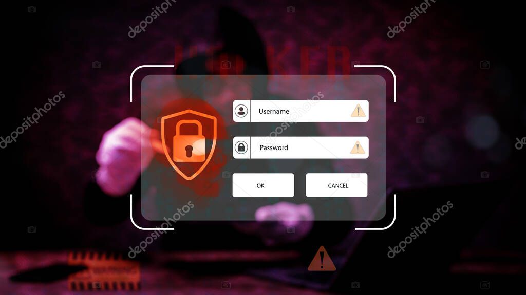 Concepto de seguridad. La protección cibernética vigilante es crucial como advertencia contra ...