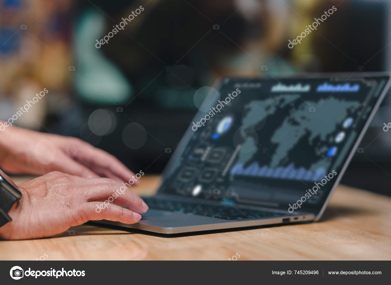 Person Engages Laptop Displaying Detailed Analytics World Map Data ... Person Engages Laptop Displaying Detailed Analytics World Map Data ...