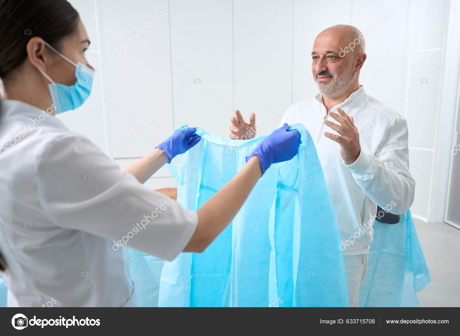 Surgeon Puts Sterile Clothes Operation Assisted Young Nurse — Stock ...