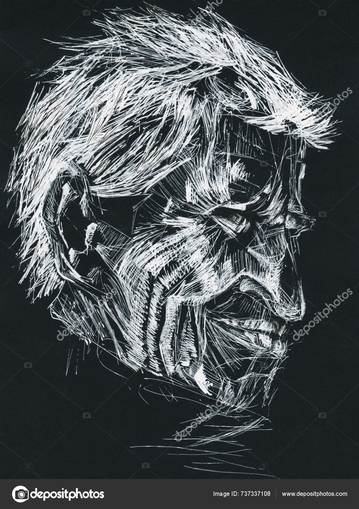 Line Art Drawing Ink Pen Portrait Ukrainian Elderly Man Vasyl — Stock ...