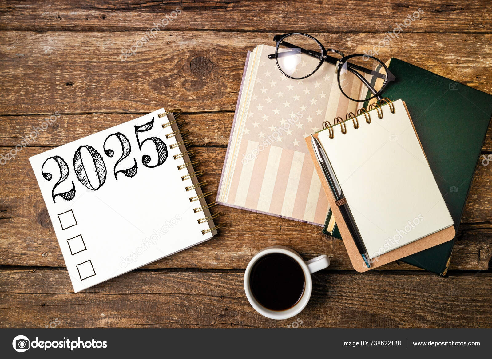 New Year Resolutions 2025 Desk 2025 Goals List Notebook Coffee — Stock ...