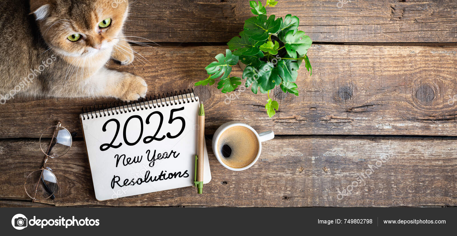 New Year Resolutions 2025 Desk 2025 Resolutions List Notebook Coffee ...