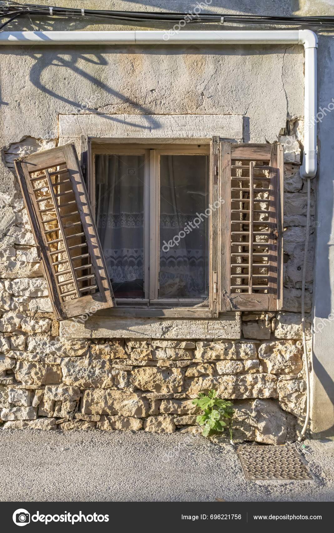 Picture Old Window Damaged Shutter Old Stone House Daylight Stock Photo ...