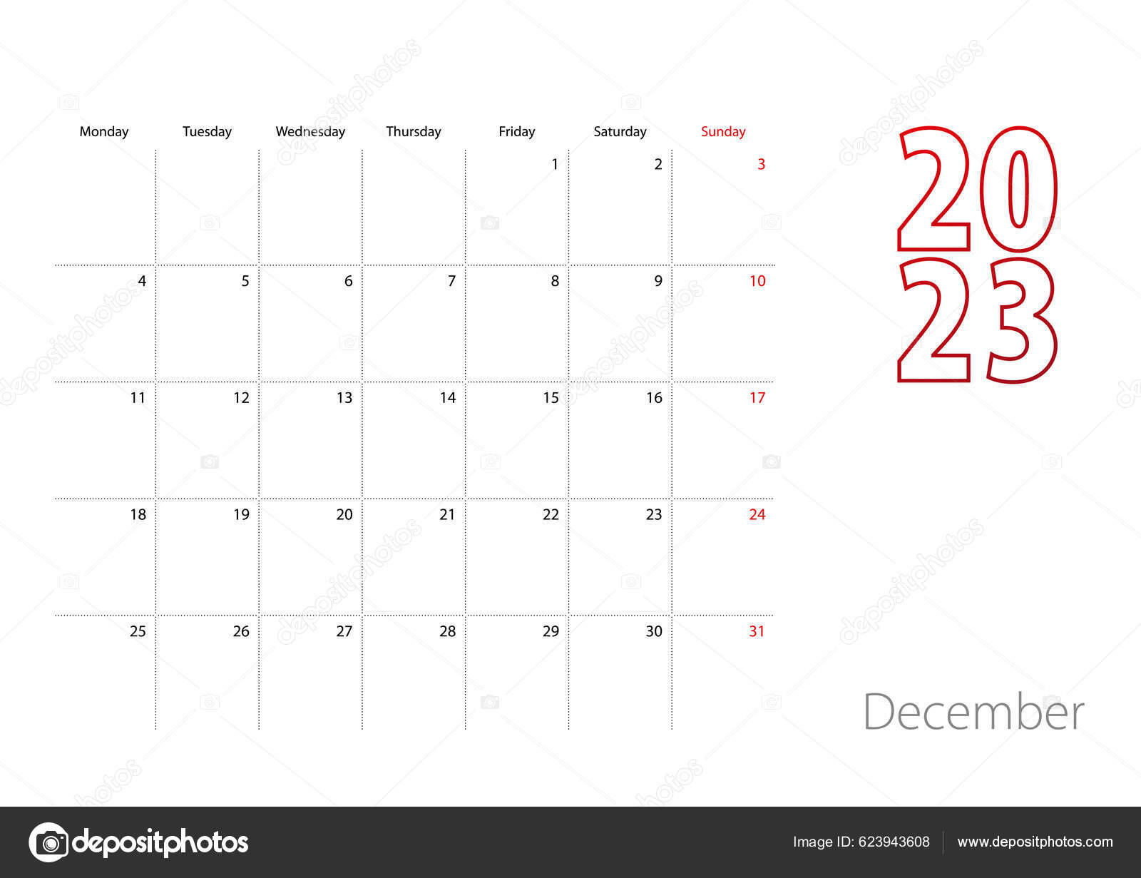 Kalender För December 2023 Modern Design Planerare Mall vektor av ...