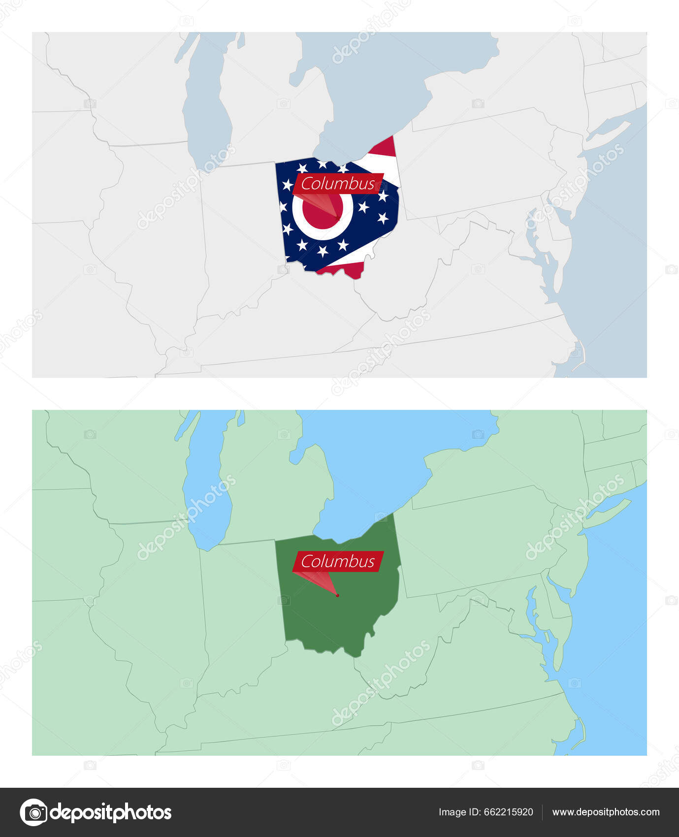 Ohio Map Pin Country Capital Two Types Ohio Map Neighboring Stock ...