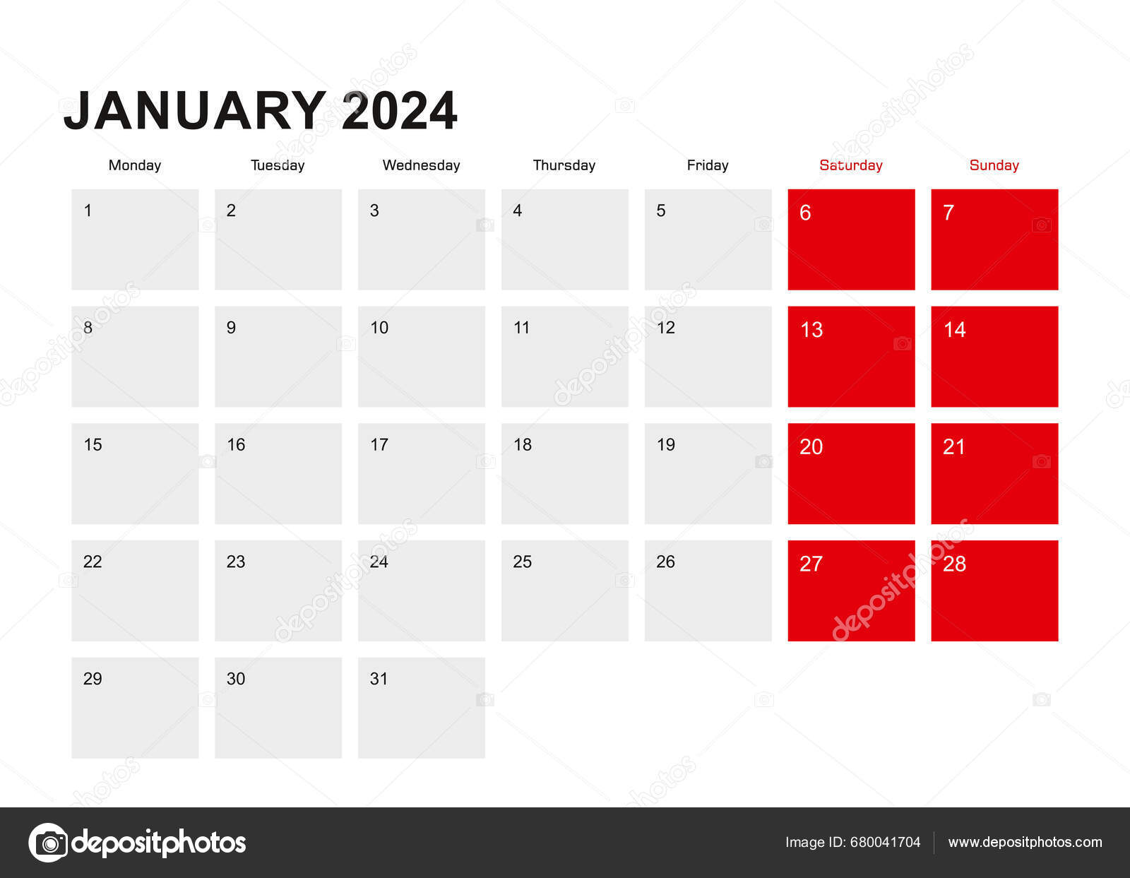 Image vectorielle 2024 Janvier Planification Calendrier Conception ...