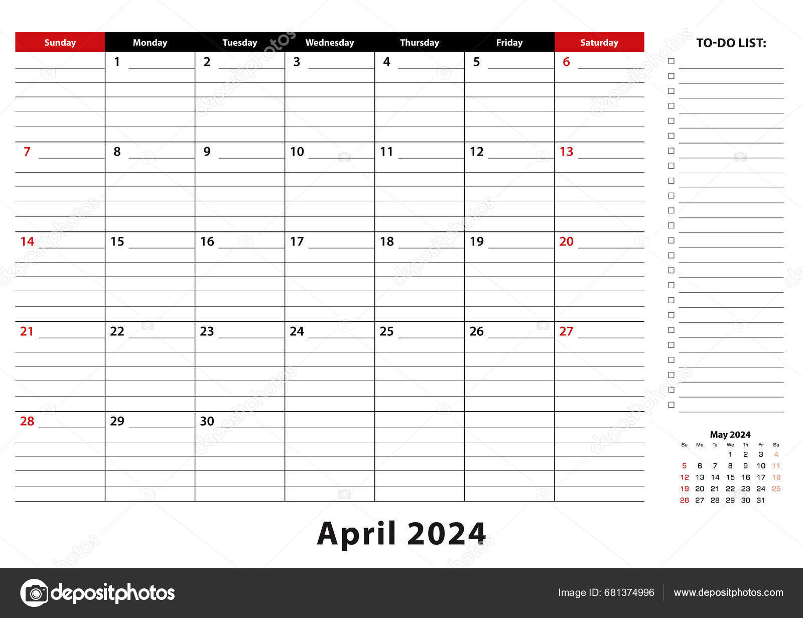 Abril 2024 Almohadilla Escritorio Mensual Semana Del Calendario ...